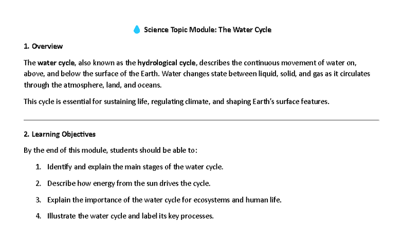 Science Module: The Water Cycle Overview and Key Concepts - Studocu