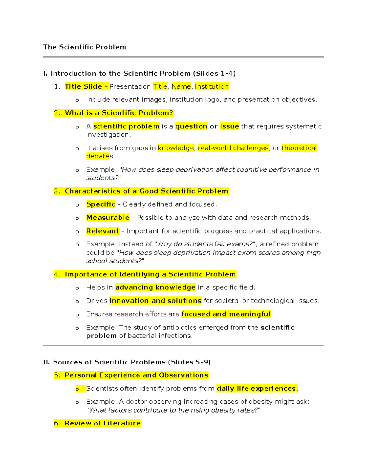 Lesson 1 The Scientific Problem - The Scientific Problem I ...