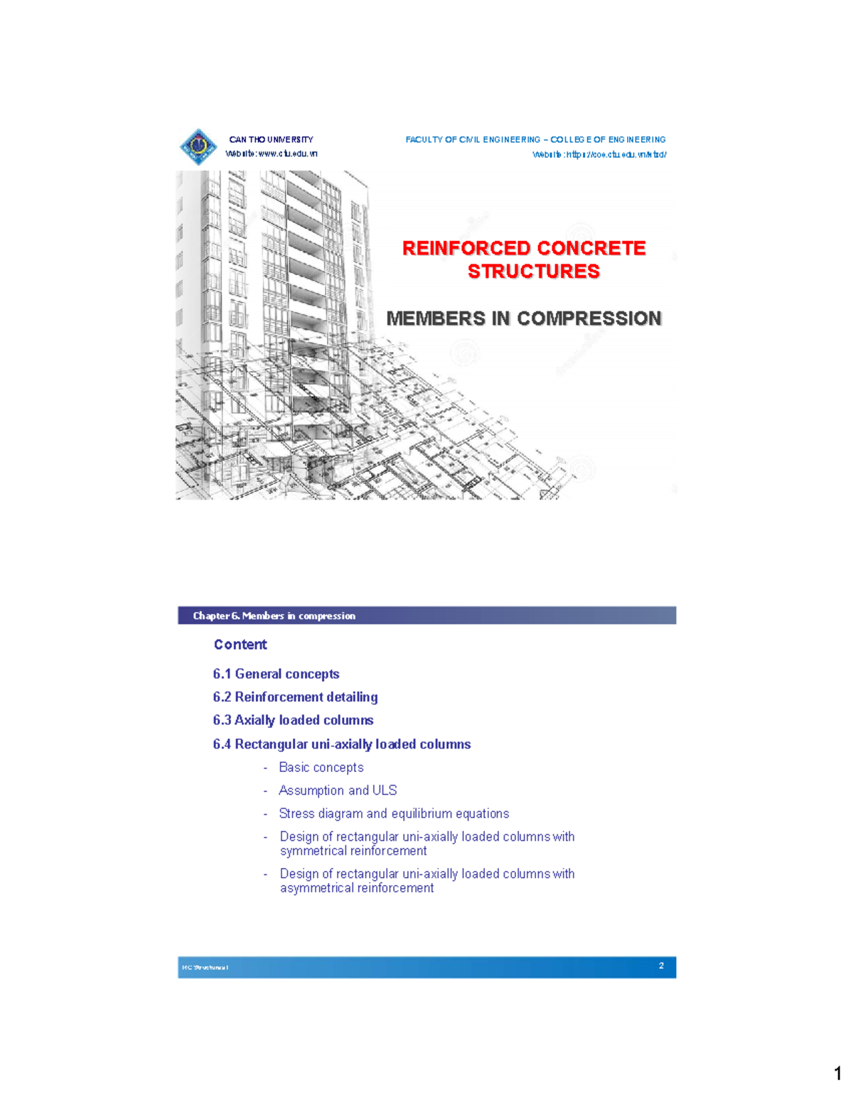 RC Structures I: Chapter 6 - Members in Compression Lecture Notes - Studocu