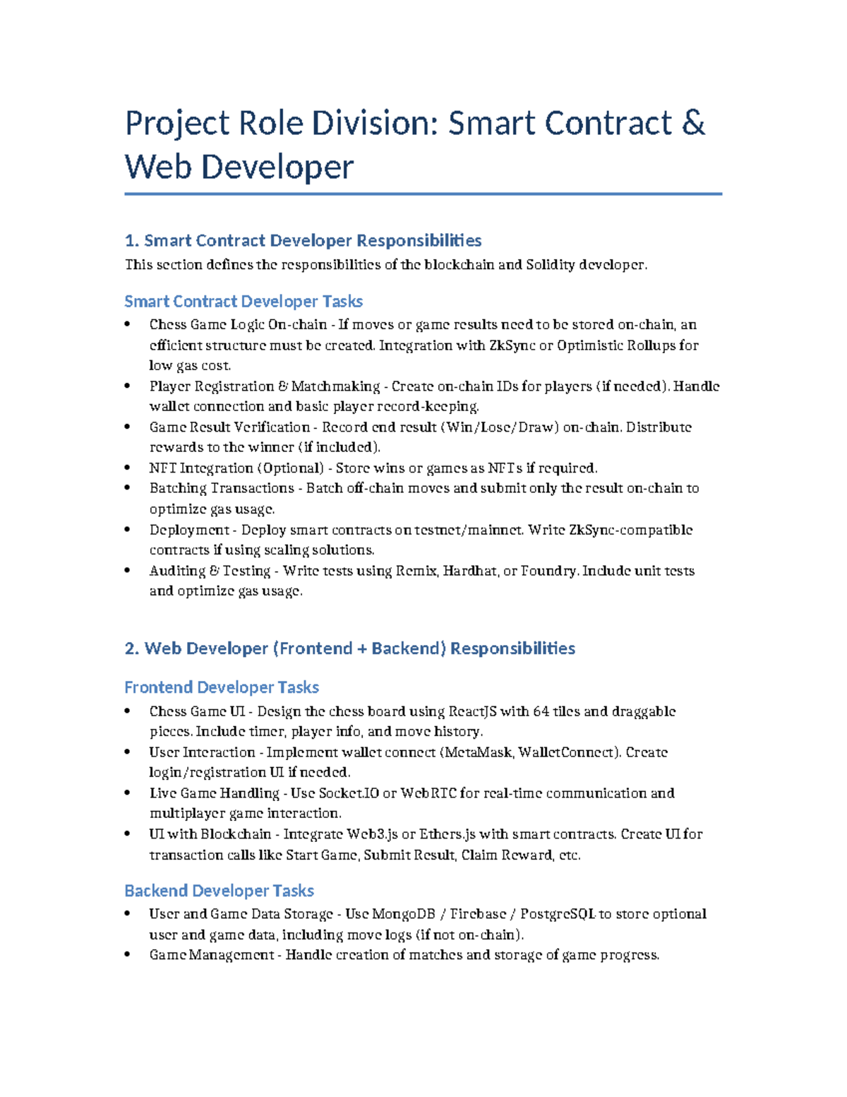 Chess Project Responsibilities: Smart Contract & Web Dev Tasks - Studocu
