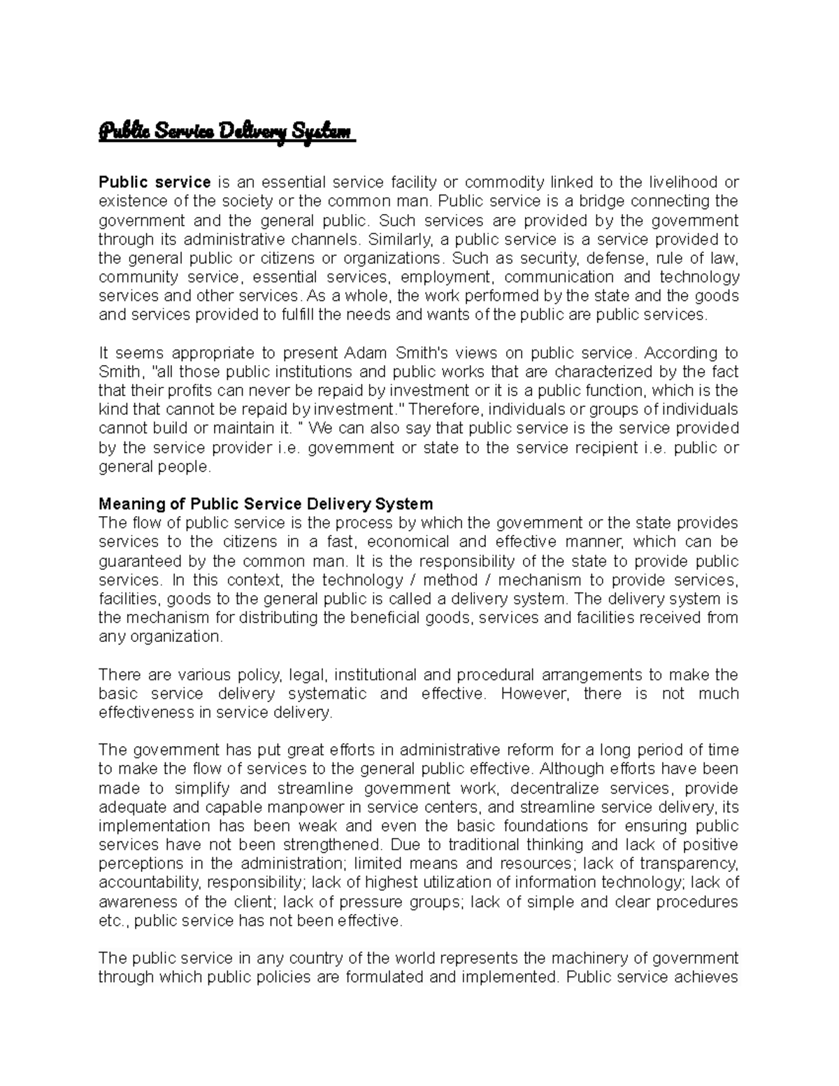 Public Service Delivery System: An Overview of Its Significance and ...