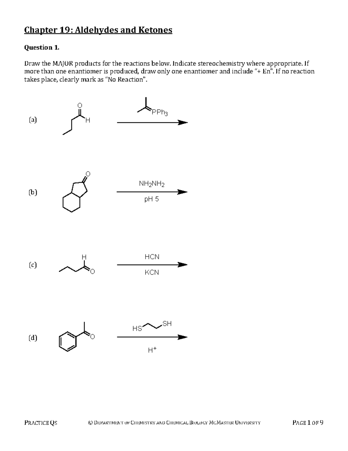 Chapter 19: Aldehydes and Ketones Practice Questions - Studocu