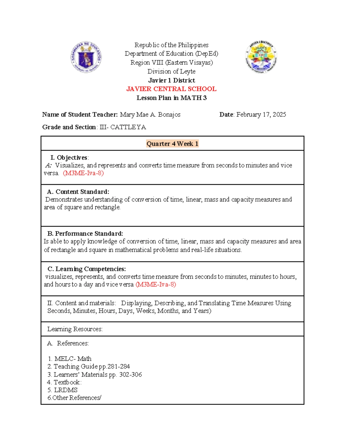 Lesson Plan: Converting Liters to Milliliters (MATH 3 Q4 W3) - Studocu