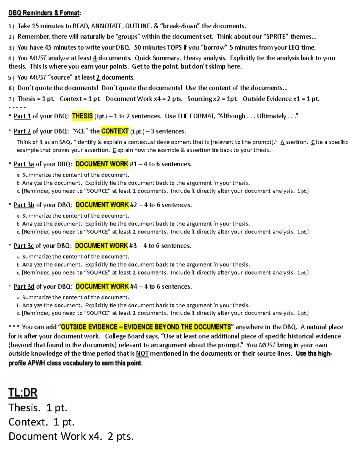 DBQ & LEQ Cheat Sheet: Key Reminders for APWH Success - Studocu