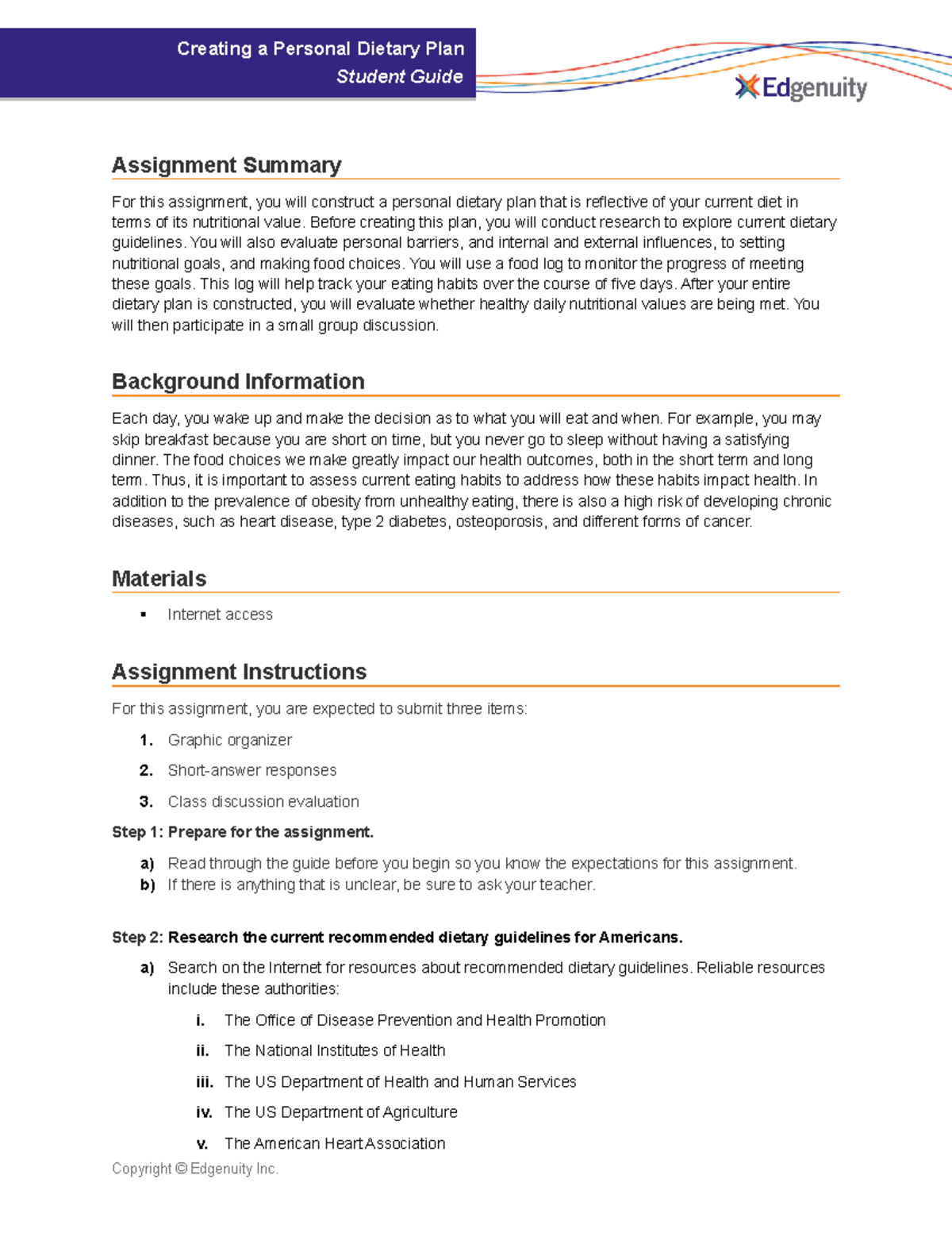 Dietary Plan Project Guide: Crafting Your Personalized Nutrition ...
