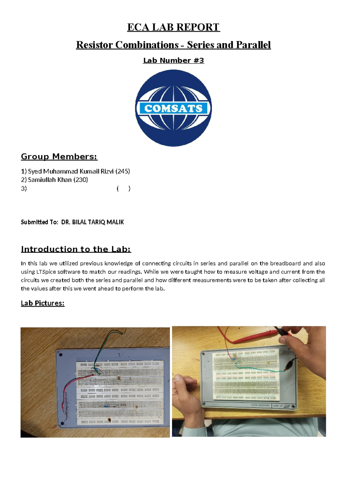 ECA LAB Report #3: Series and Parallel Resistor Combinations - Studocu