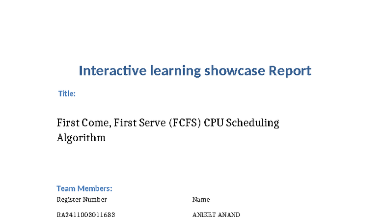 FCFS CPU Scheduling Algorithm Project Report (CS101) - Studocu