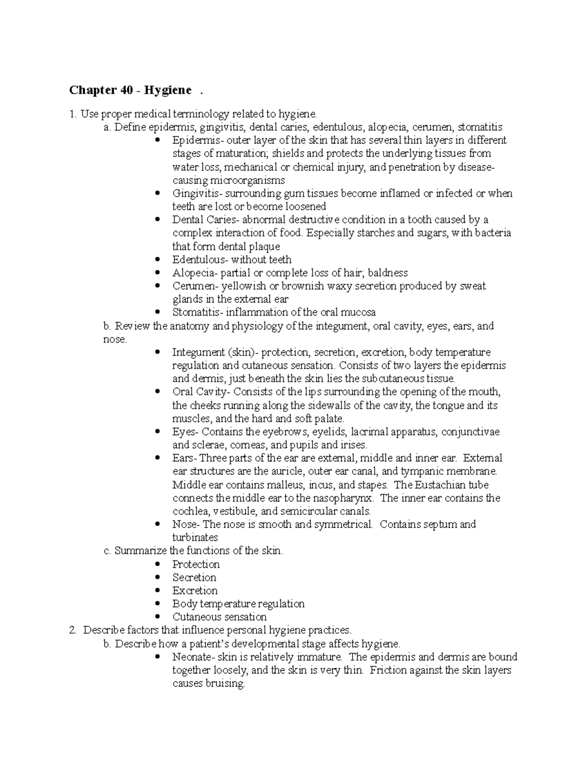 Chapter 40 - Hygiene: Key Concepts in Nursing Care - Studocu