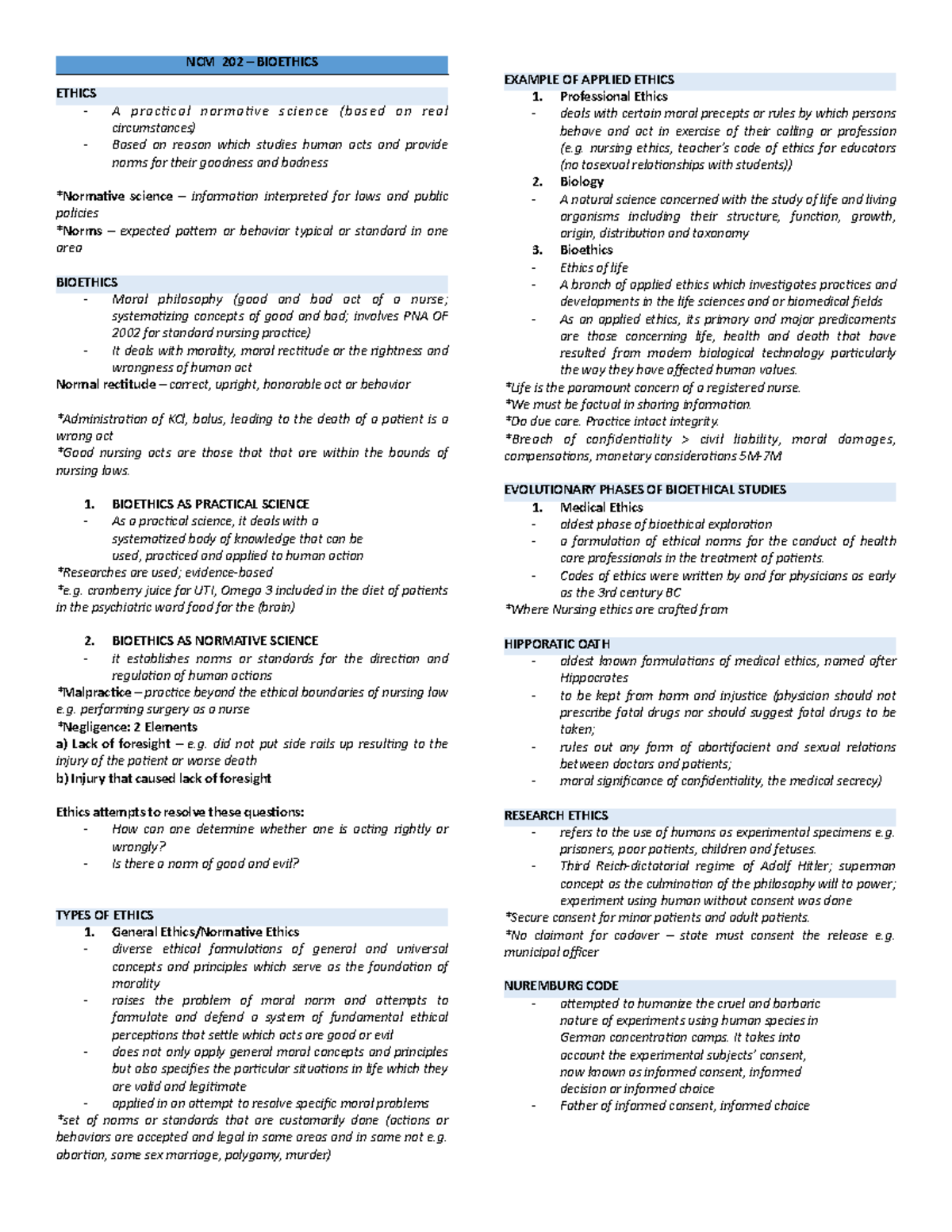 NCM 202 Bioethics: Understanding Ethical Principles in Nursing Practice ...