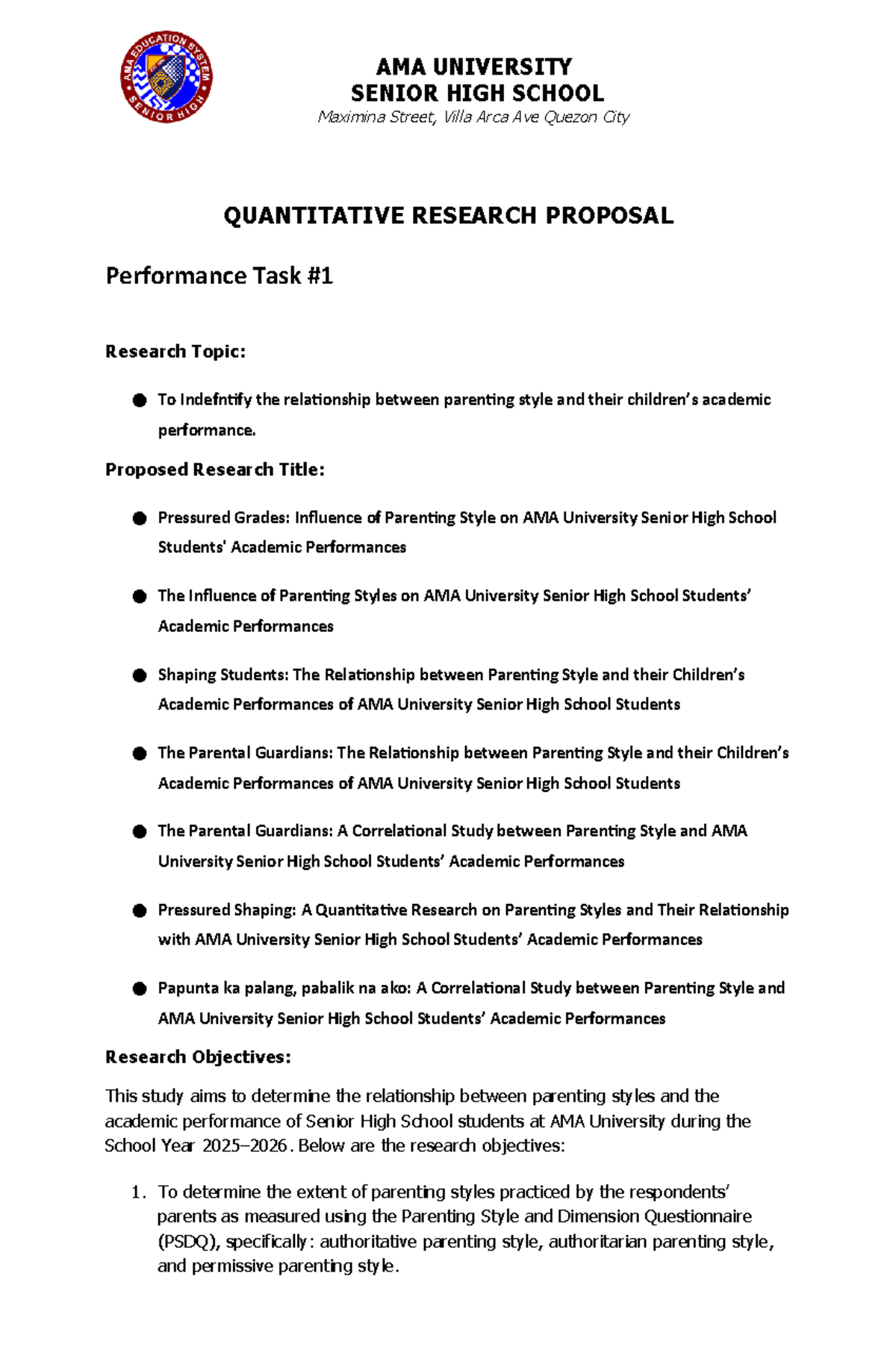 Quantitative Research Proposal: Parenting Styles and Academic ...