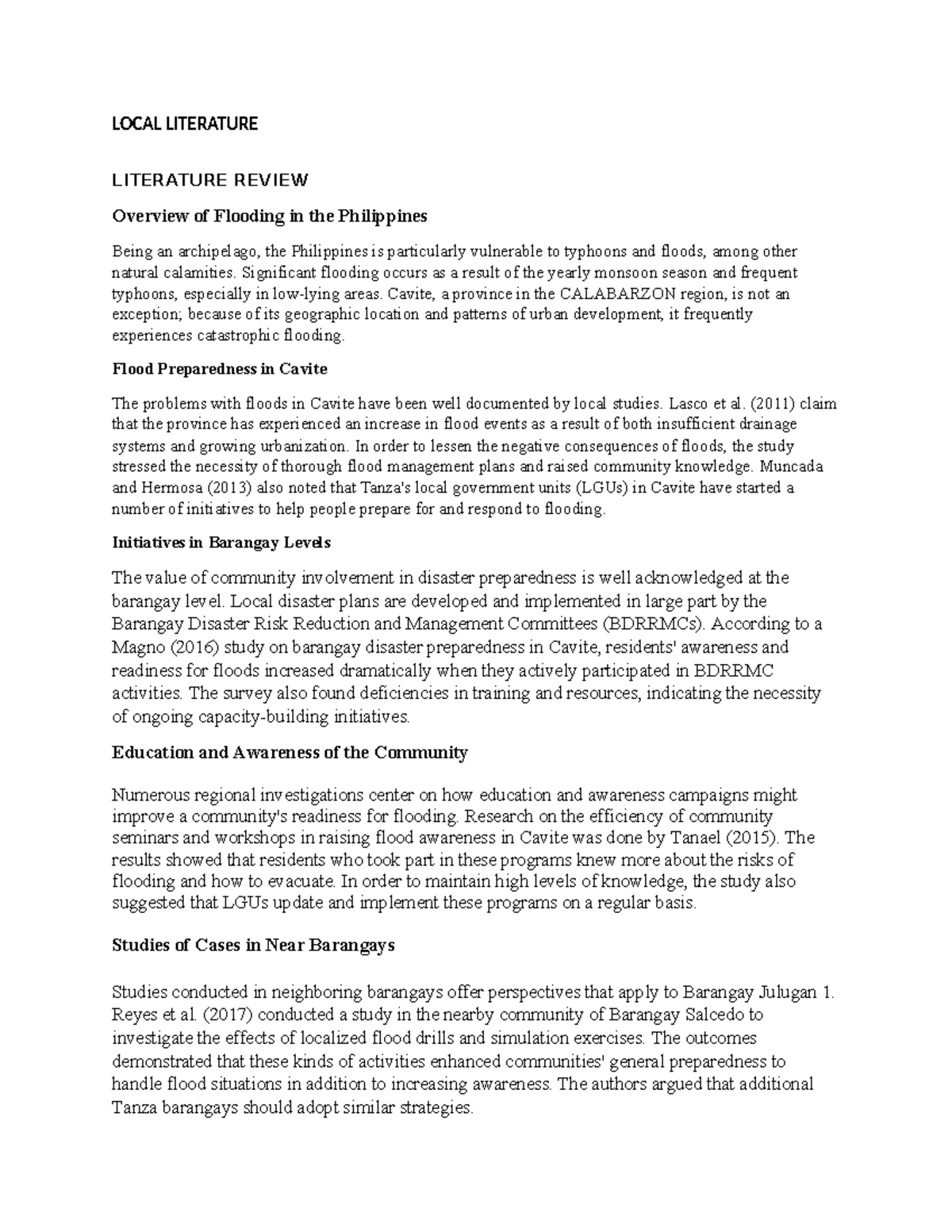 Local Literature Review on Flood Preparedness in Cavite - Studocu