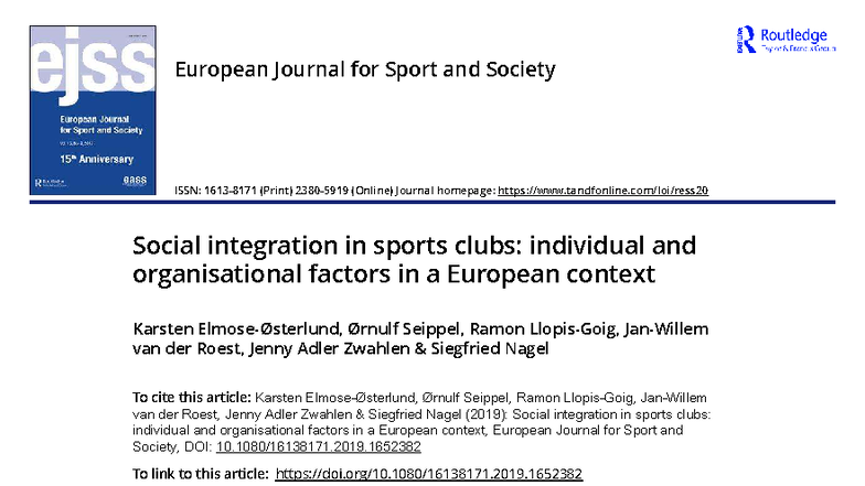 Social Integration in Sports Clubs: Factors in a European Context (2019 ...