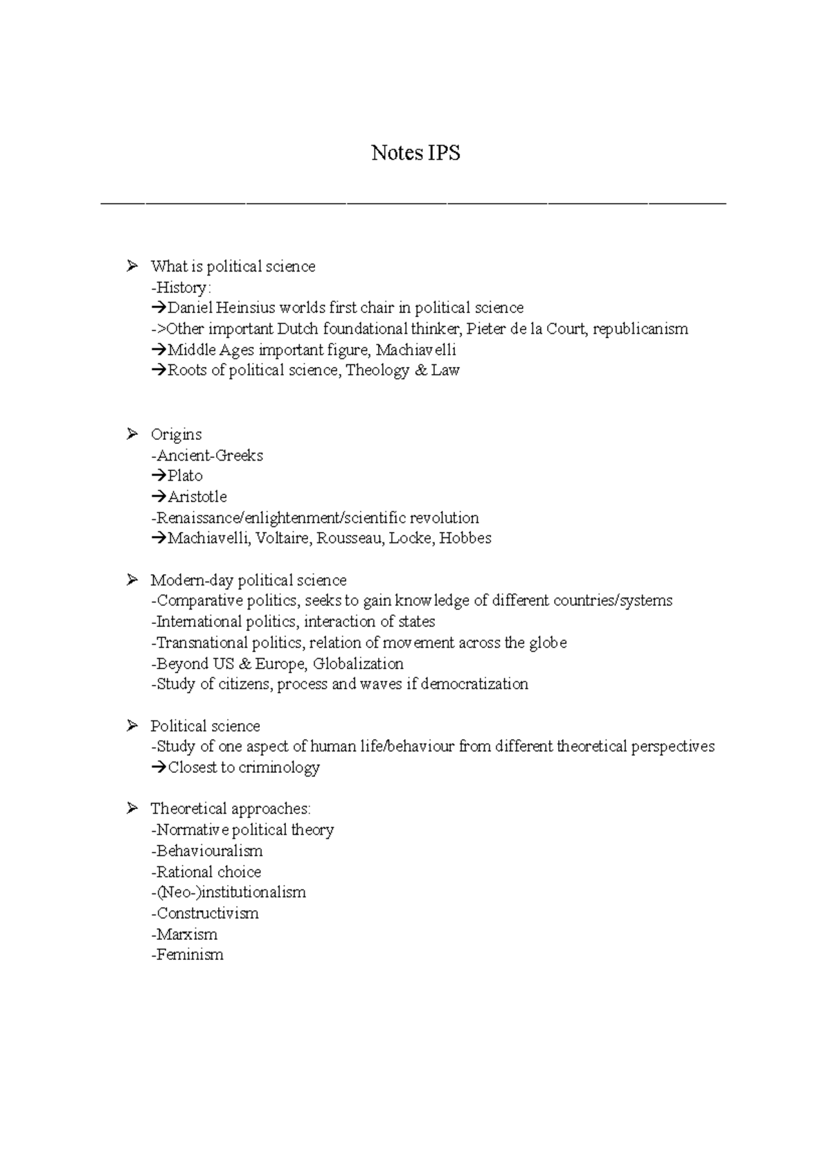 Political Science Insights: IPS Lecture Notes Overview - Studeersnel