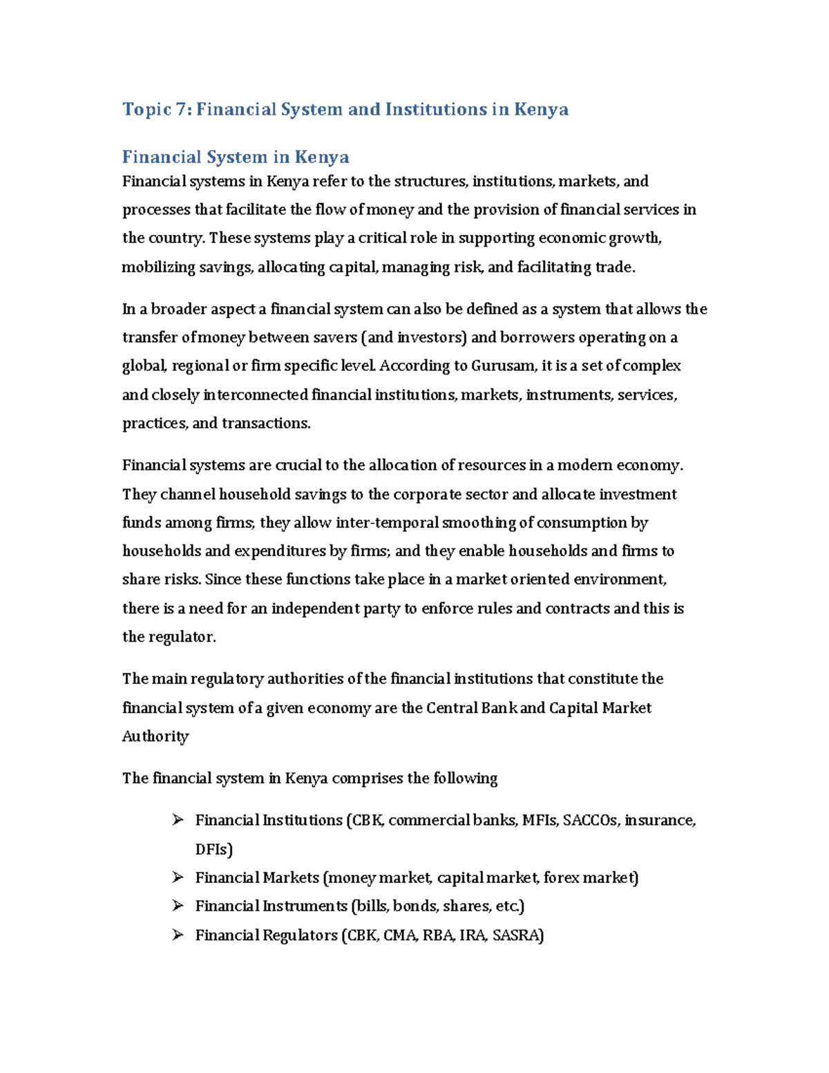 Financial Institutions in Kenya: Overview and Functions - Studocu