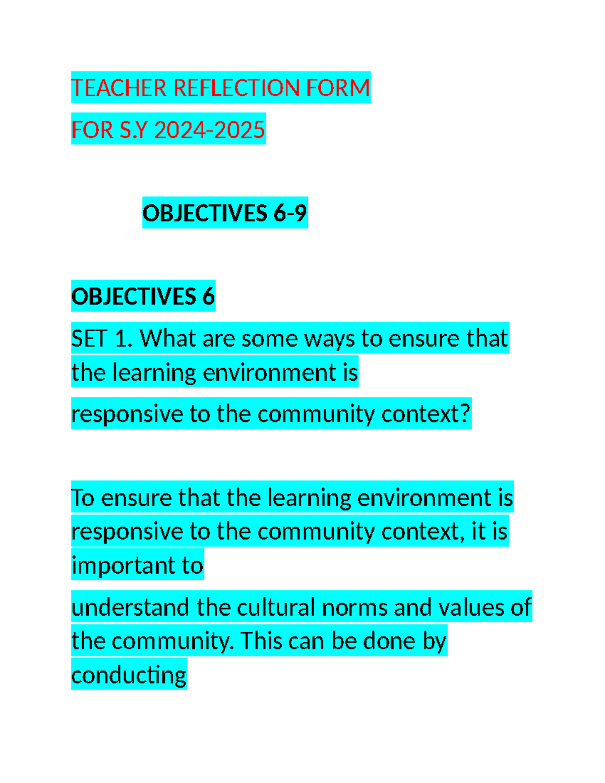 1Updated Teachers Reflection Form - TEACHER REFLECTION FORM FOR S 2024 ...