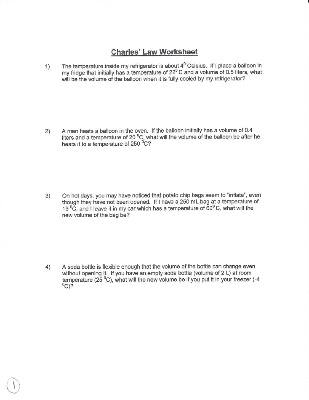 Chemistry Laws Worksheet-2: Gas Behavior and Volume Changes - Studocu