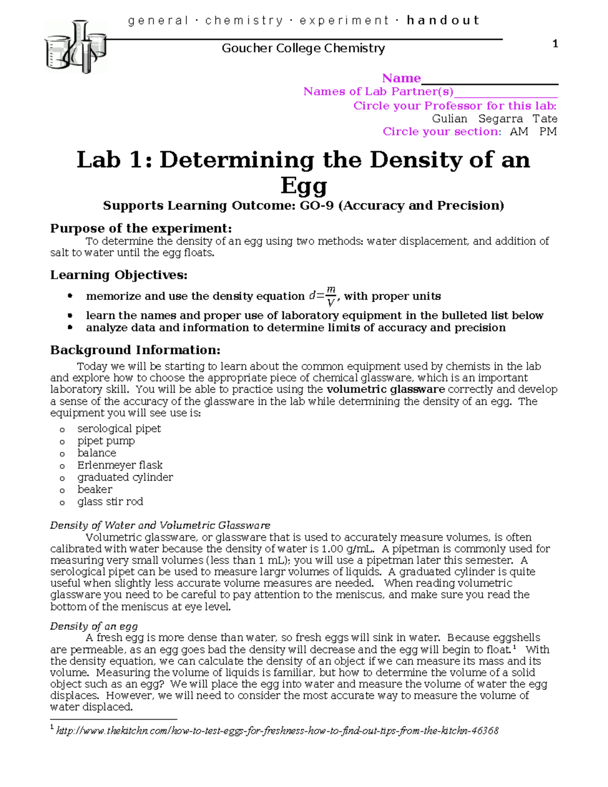 Fall 2022 Lab 01 Determining the Density of an Egg - Name ...