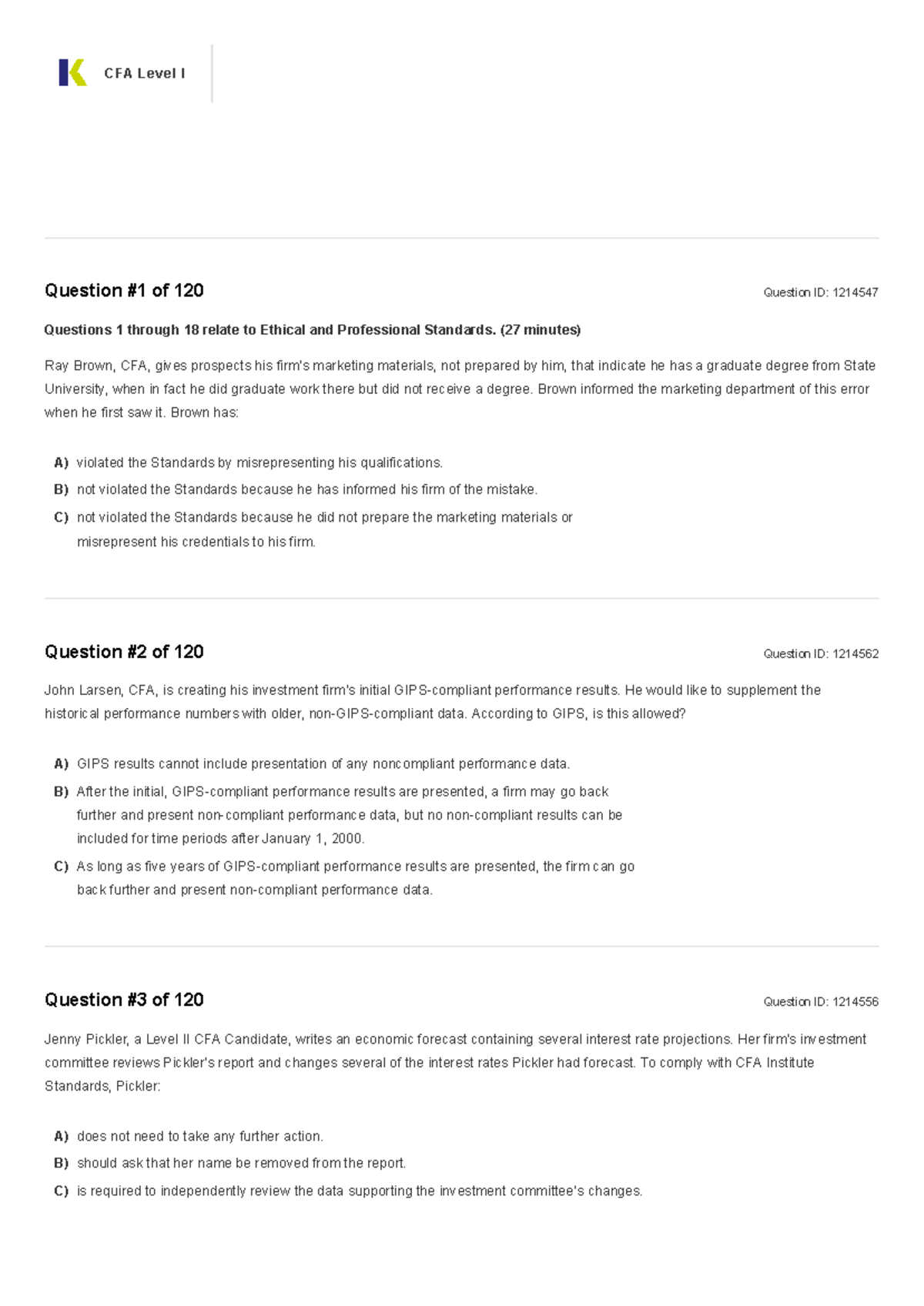 V2 Final Exam - CFA Level I Questions & Answers - Studocu