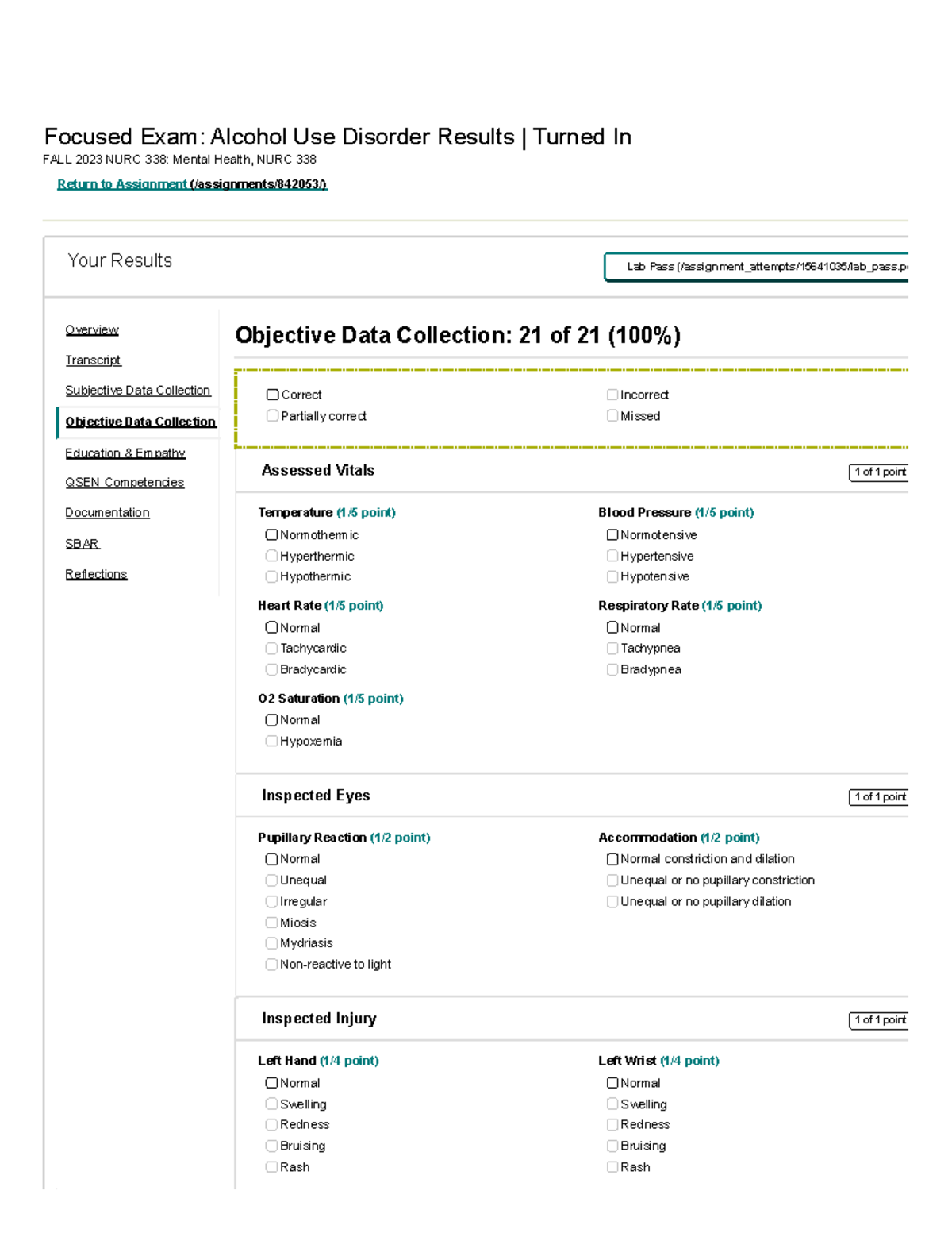 Focused Exam: NURC 338 Alcohol Use Disorder Assessment Results - Studocu