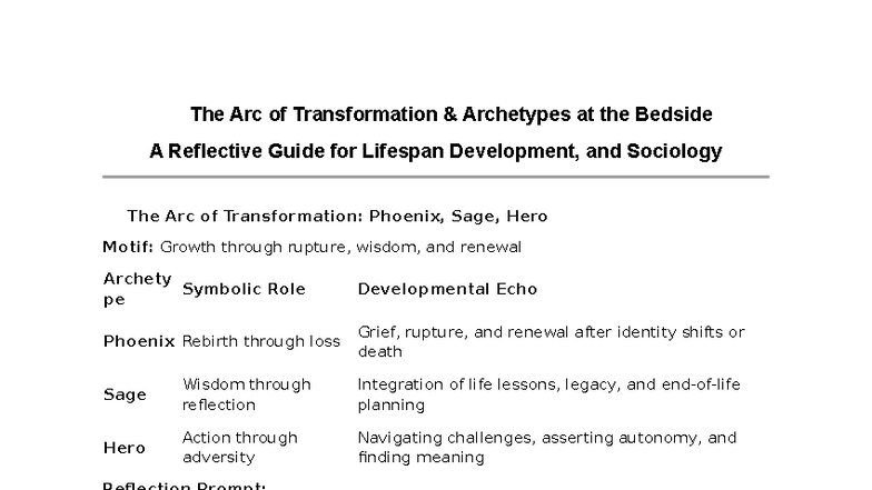 The Arc of Transformation: Archetypes in Lifespan Development - Studocu