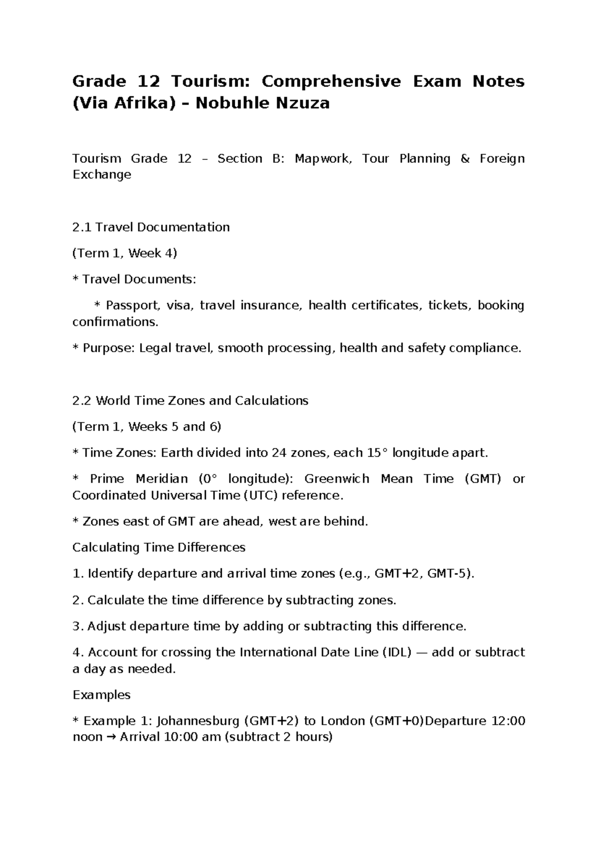 Grade 12 Tourism: Comprehensive Exam Notes & Study Guide (Via Afrika ...