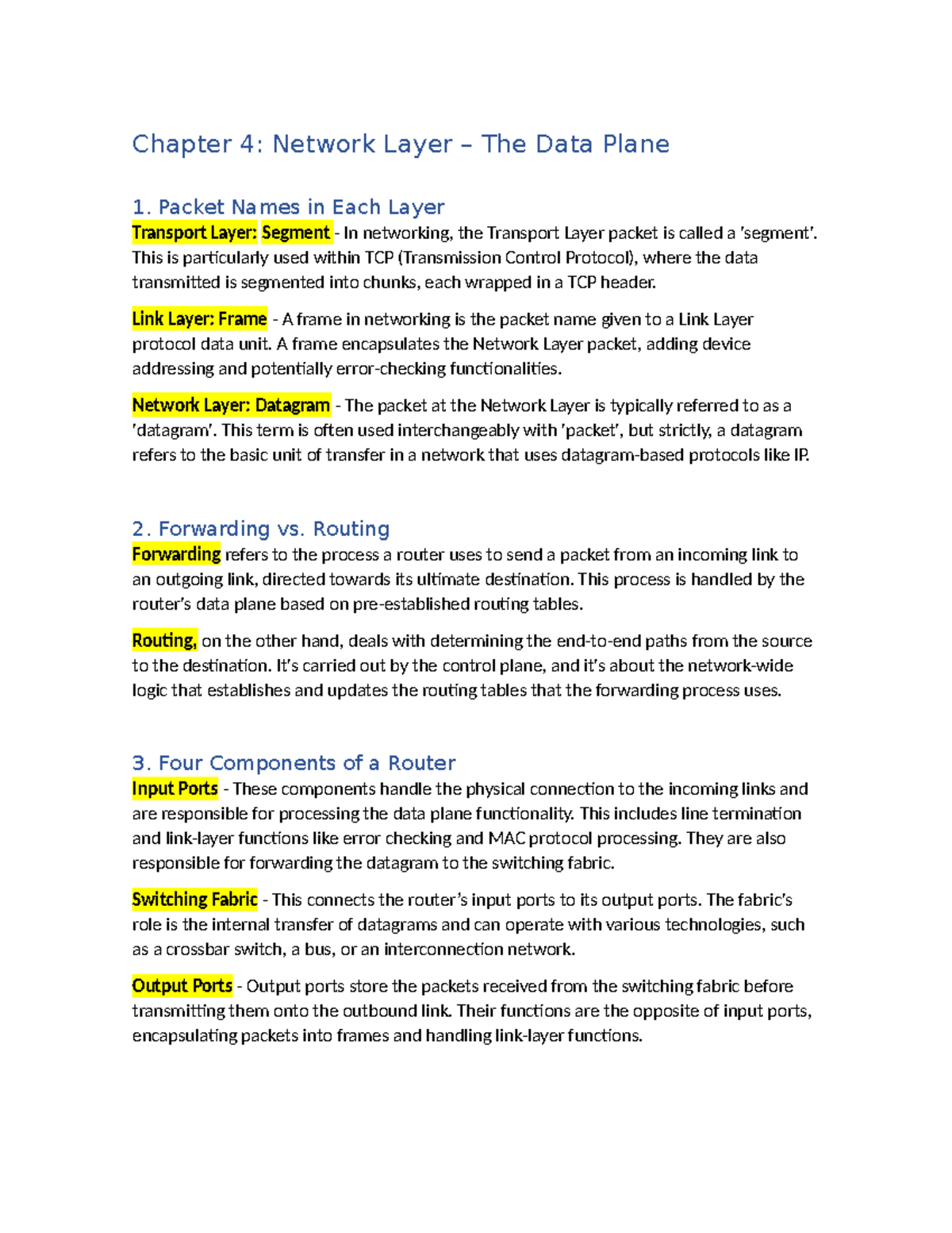 Final Networks - ............. - Chapter 4: Network Layer – The Data ...