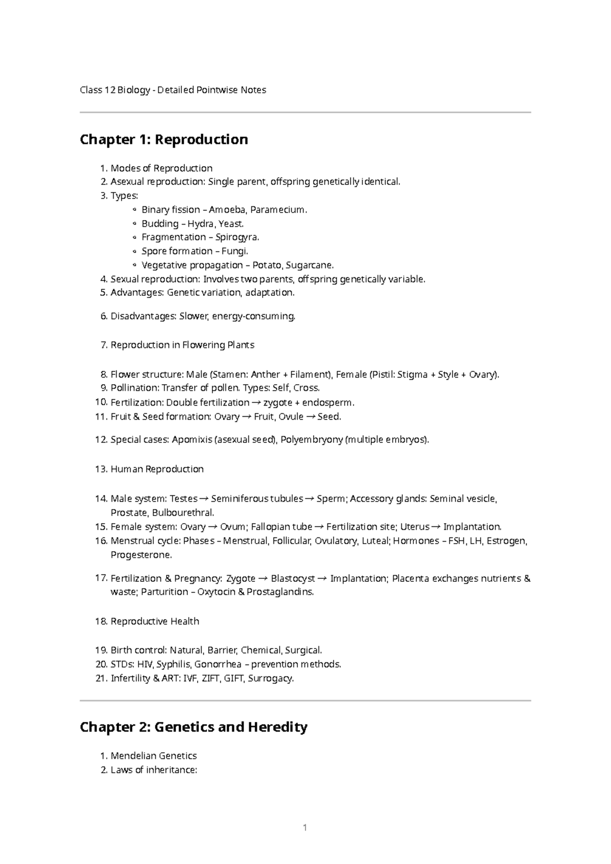 Class 12 Biology Detailed Notes: Reproduction, Genetics & Ecosystems ...