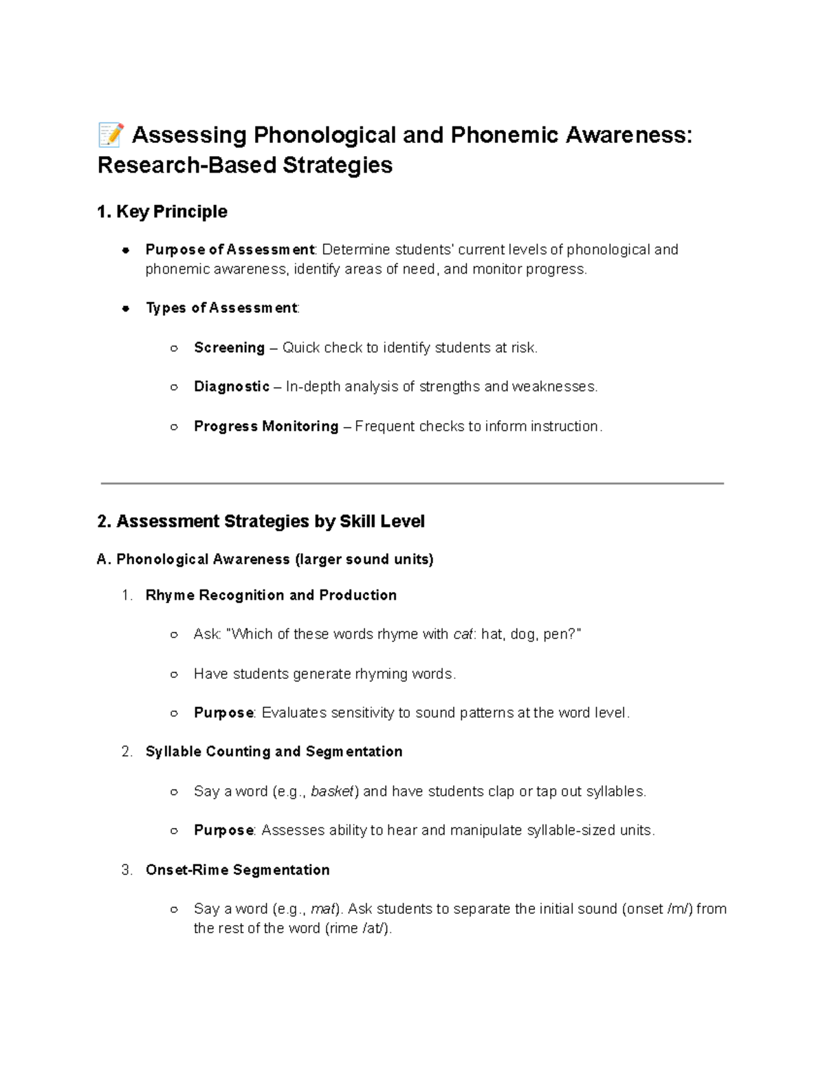 Assessing Phonological & Phonemic Awareness: Strategies & Tools - Studocu