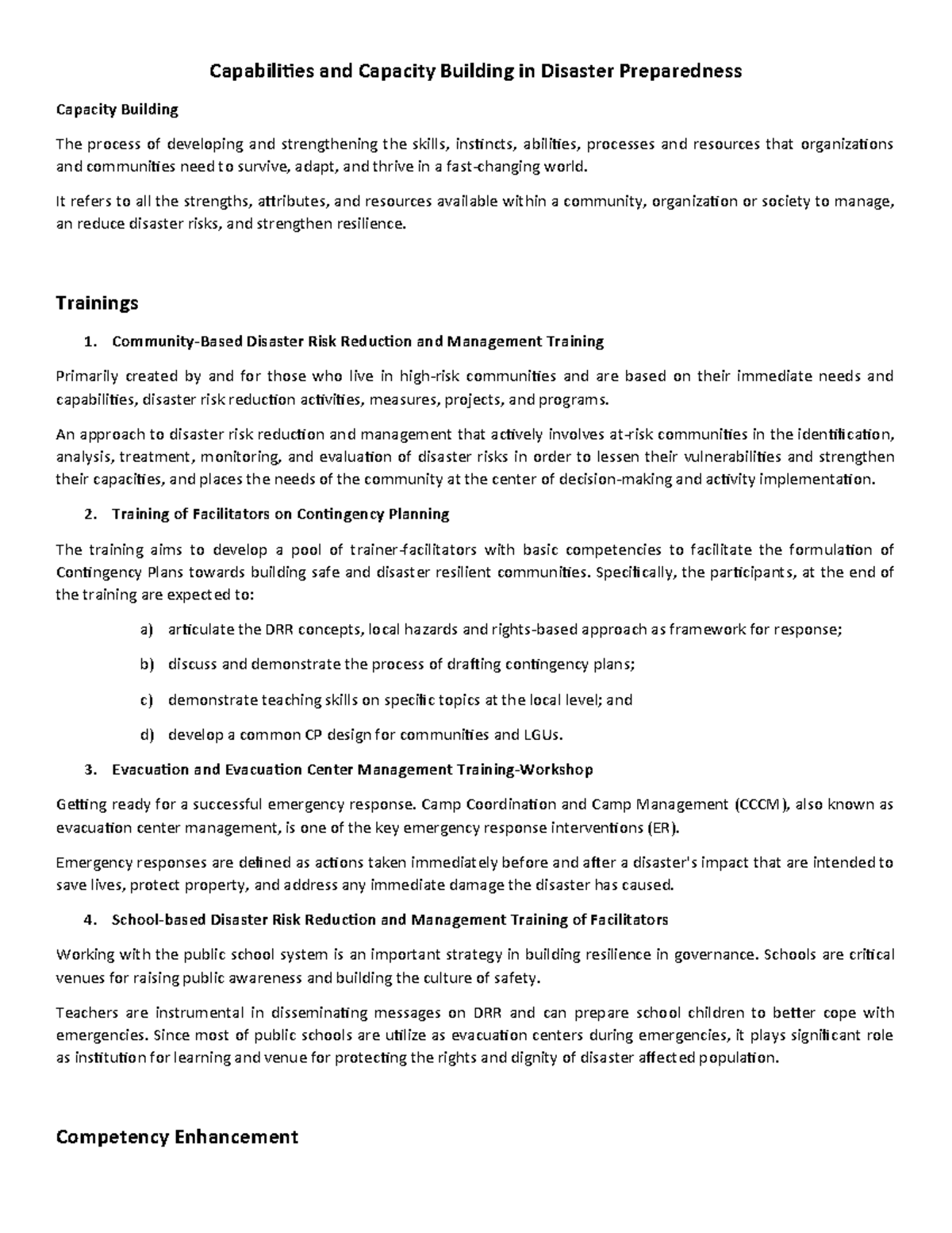 Capabilities and Capacity Building in Disaster Preparedness - It refers ...