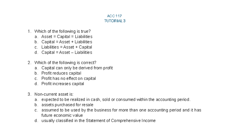 ACC 117 Tutorial 3 - Accounting Concepts and Transactions - Studocu