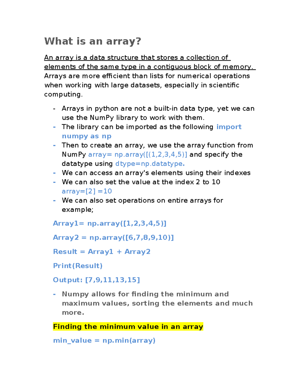Understanding Arrays in Python: A Guide to NumPy Usage - Studocu