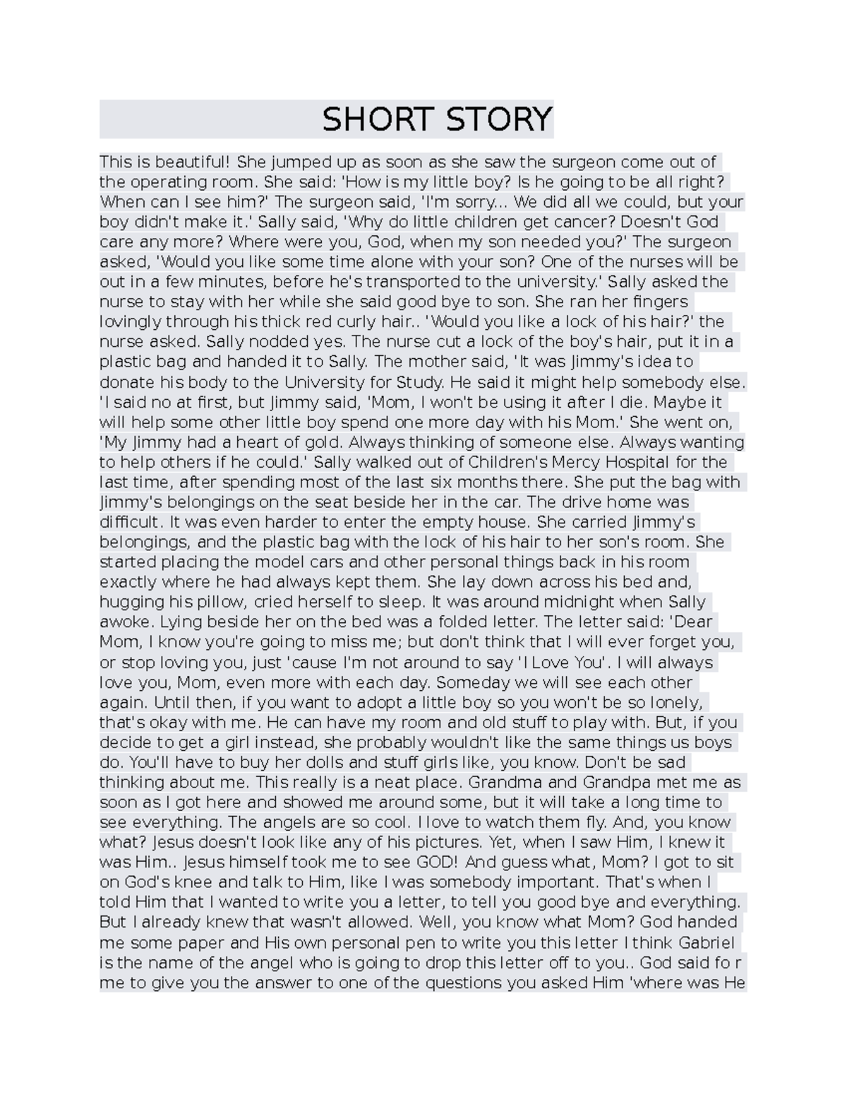 Short Story - SHORT STORY This is beautiful! She jumped up as soon as ...