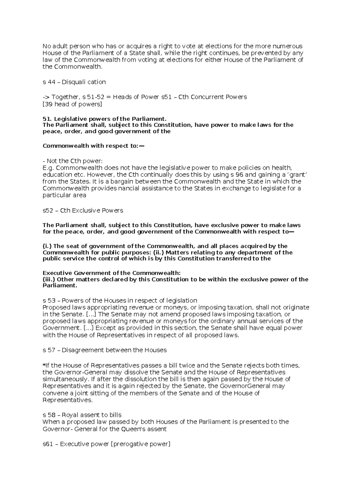 Contract Law Notes: Key Principles and Legislative Powers - Studocu