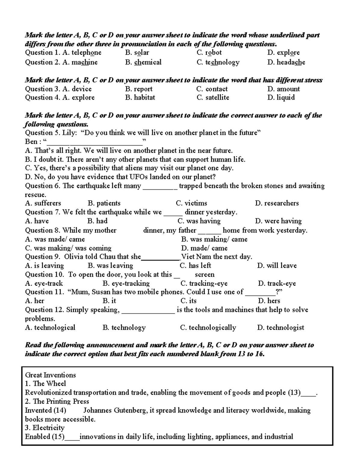 E8 - Practice Test for HK2: Pronunciation, Stress, and AI - Studocu
