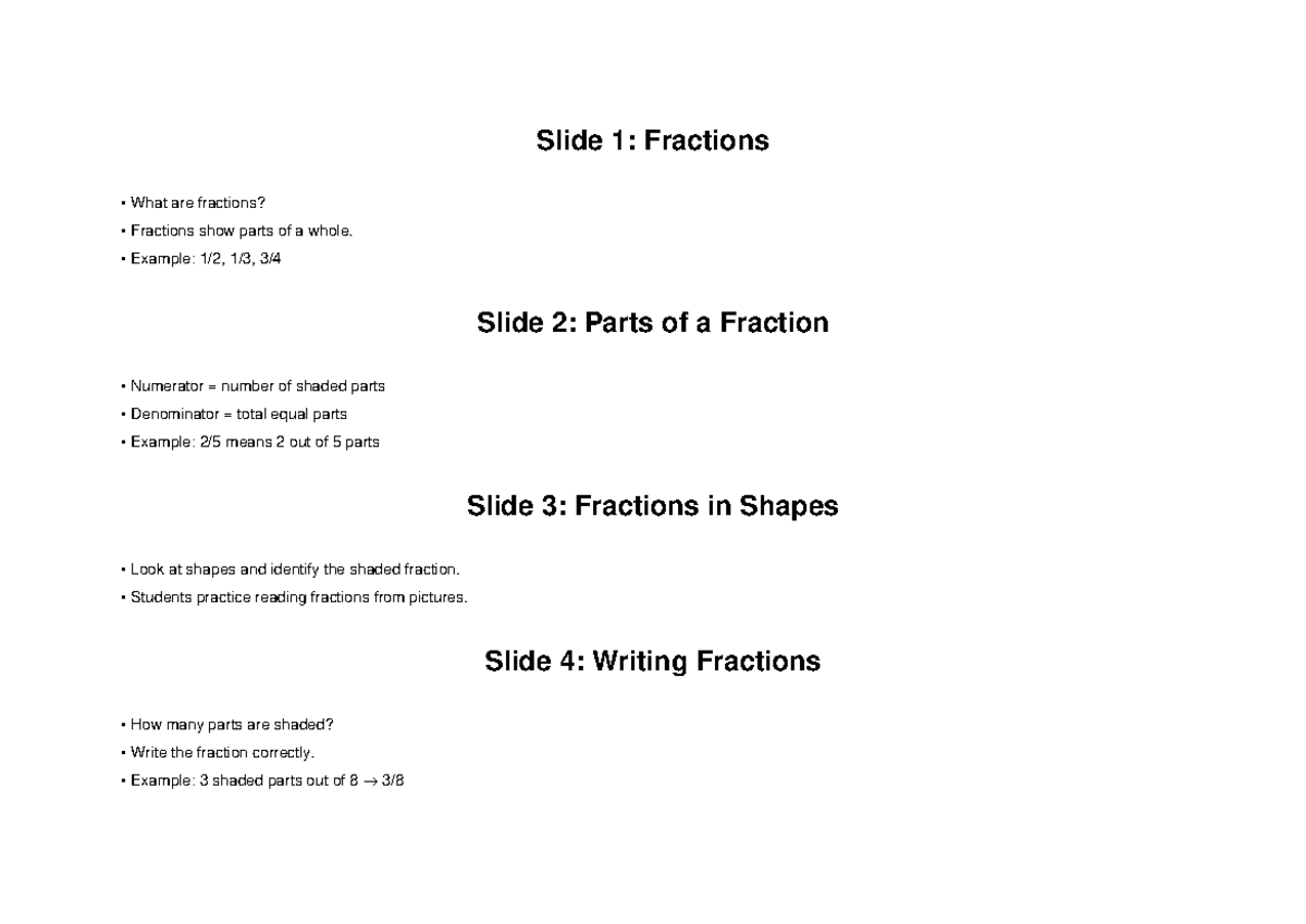 Fractions Slides - Slide 1: Fractions • What are fractions? • Fractions ...