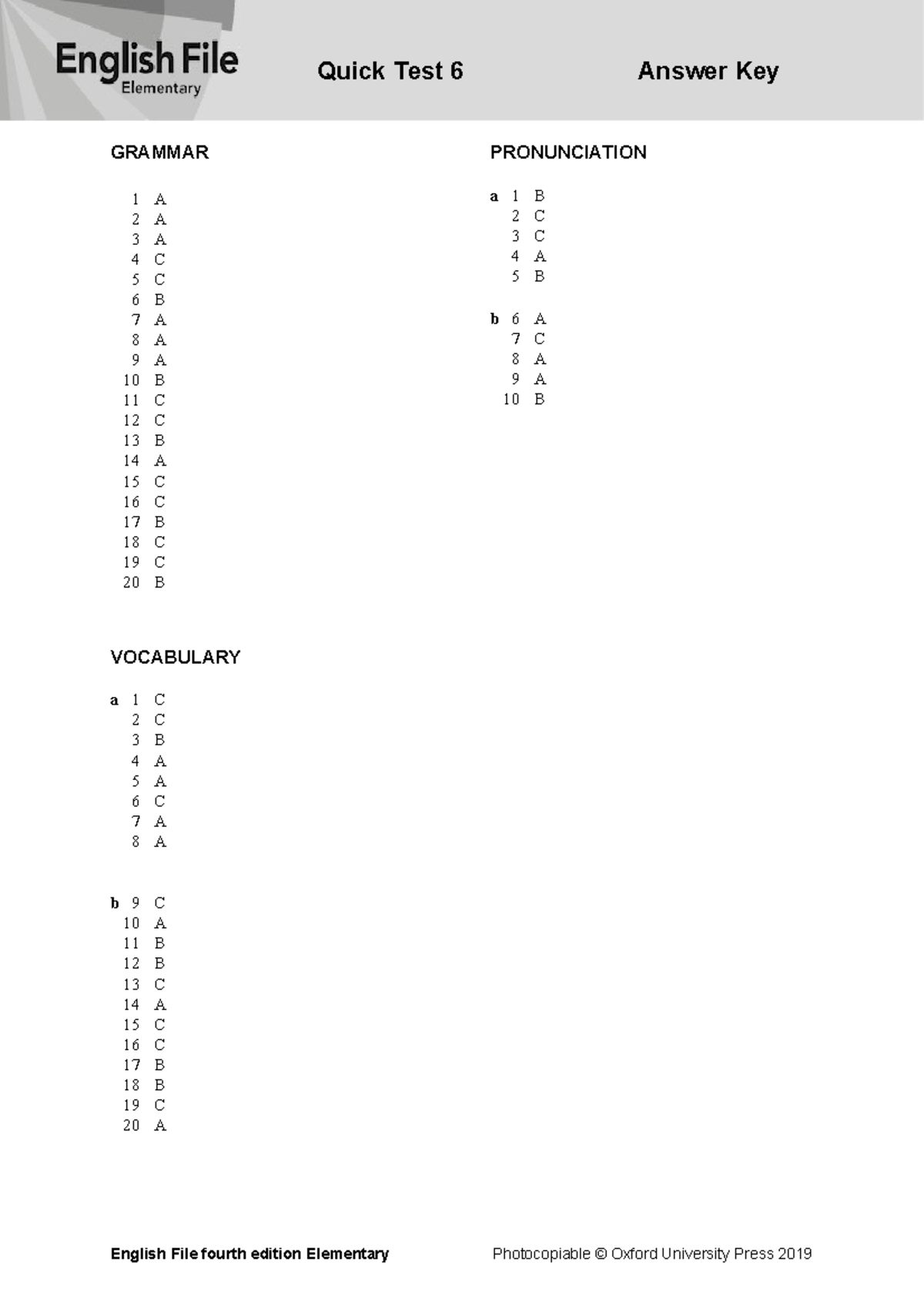 EF4e Grammar Quick Test 6 Answer Key - Studocu