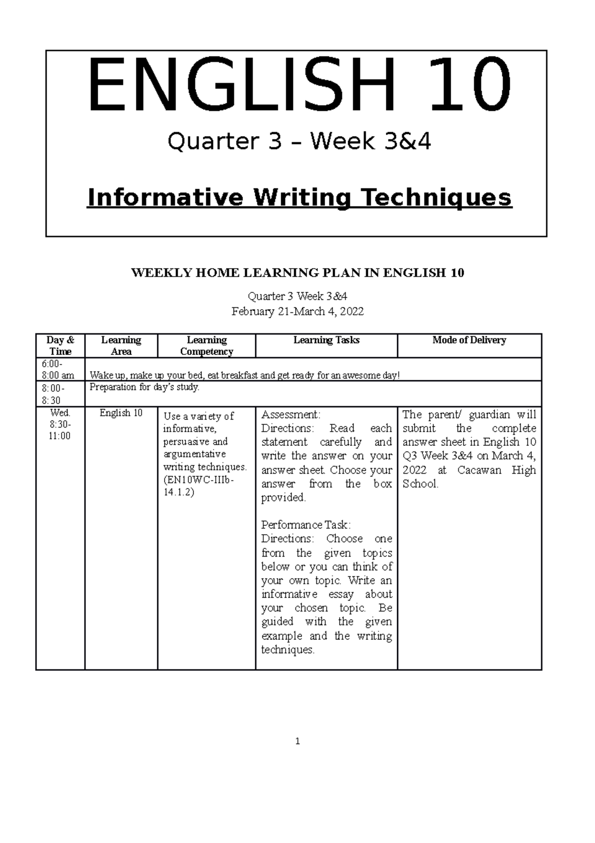 English 10 Q3 Week 3-4: Informative Writing Techniques Overview - Studocu