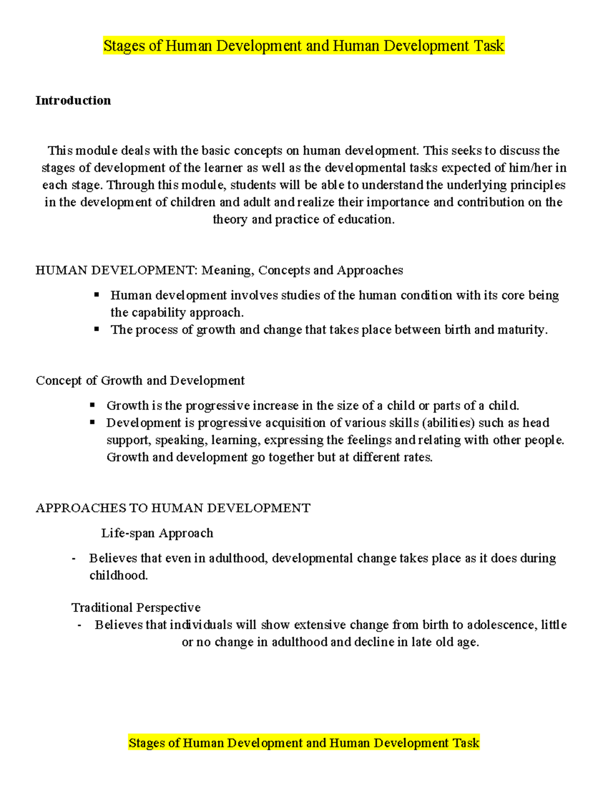 HUM DEV 101: Stages & Tasks of Human Development Overview - Studocu