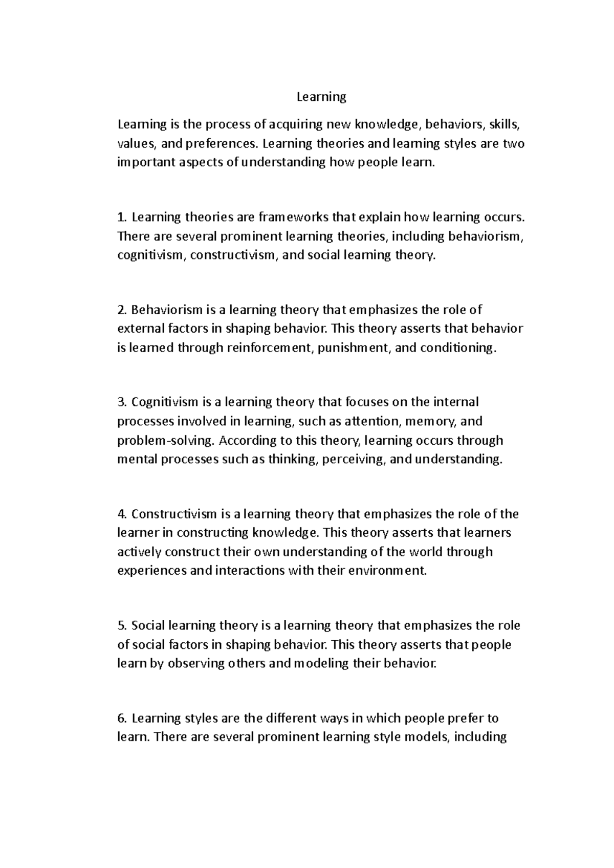 Learning Theories and Styles: An Overview of Key Concepts - Studocu