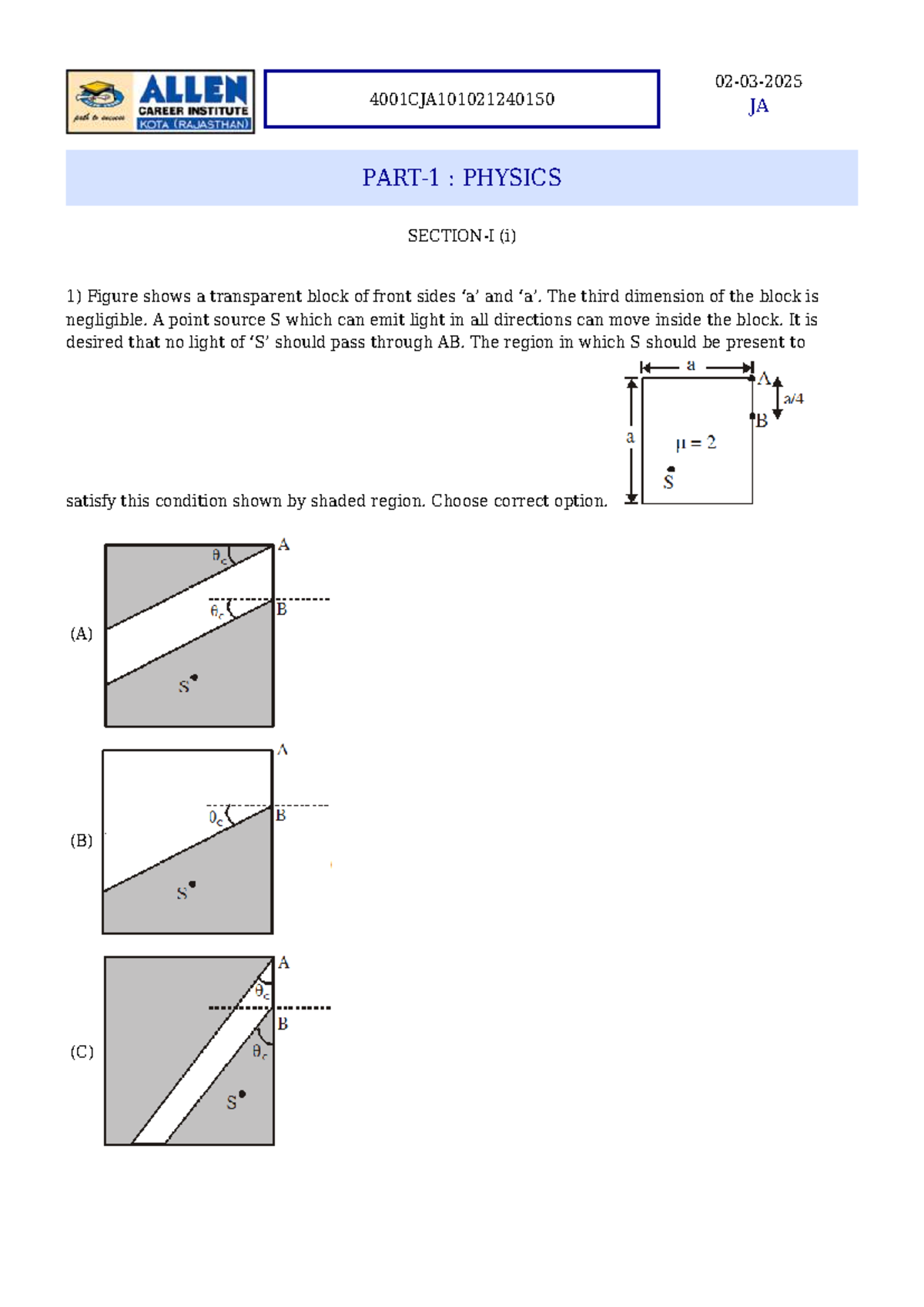 2-P2 - Practice JEE Advanced Physics and Chemistry Questions - Studocu