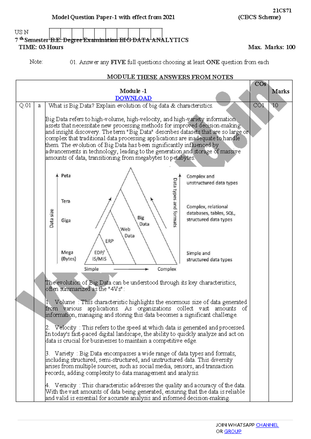 21CS71 Big Data Analytics Model Question Solutions (CBCS Scheme) - Studocu