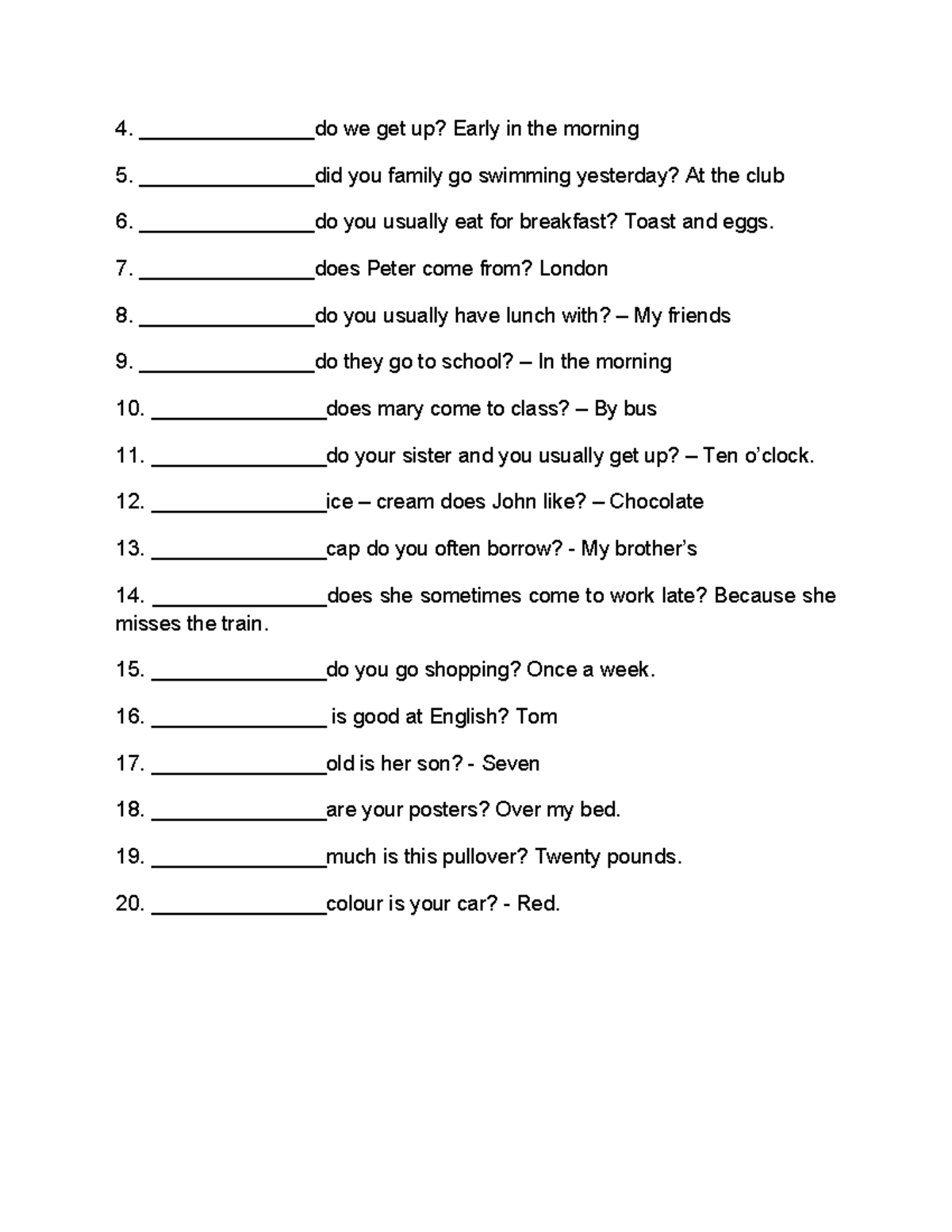 Bt ta t4 - English Question Formation Practice - Studocu