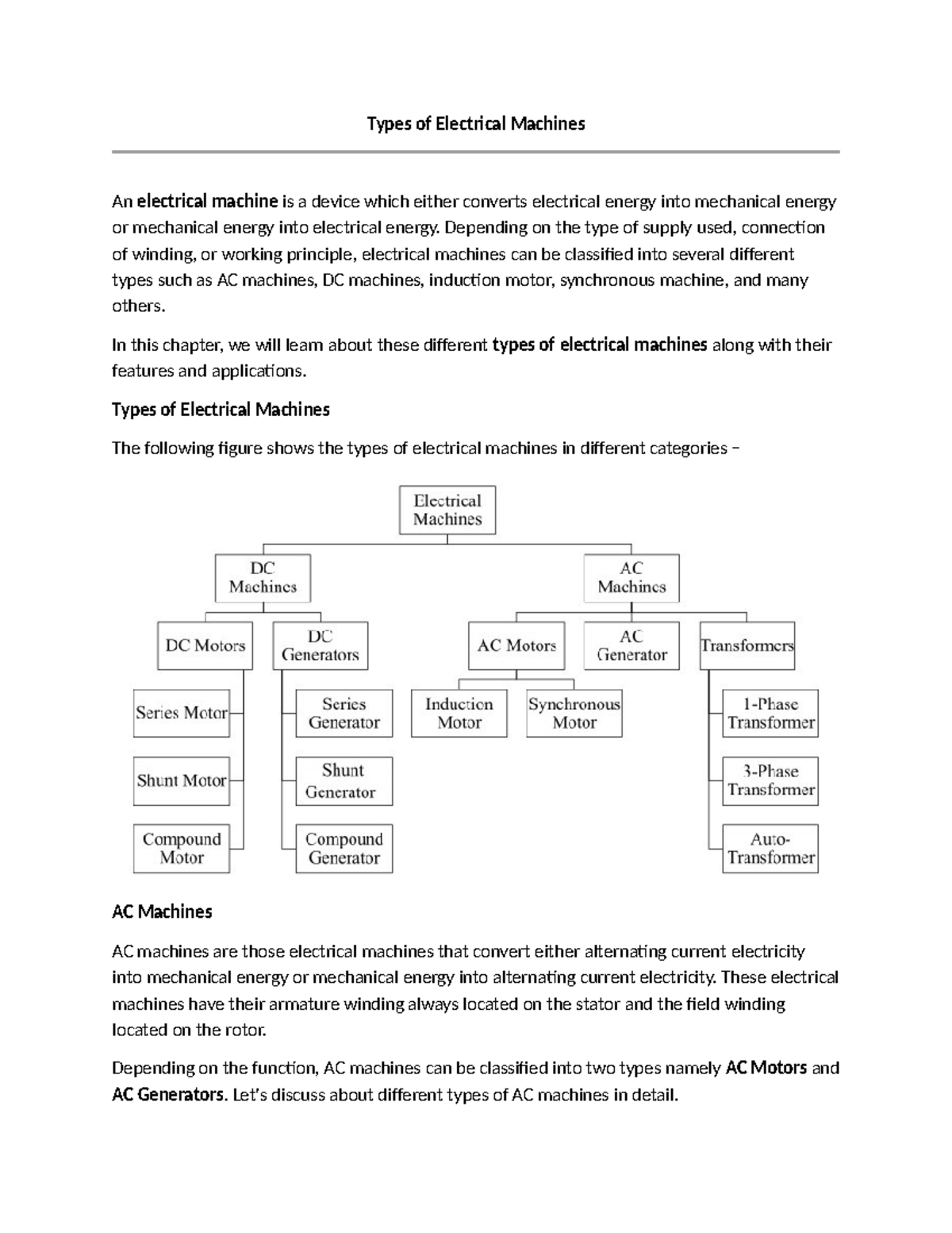 Types of Electrical Machines: Overview of AC and DC Systems - Studocu
