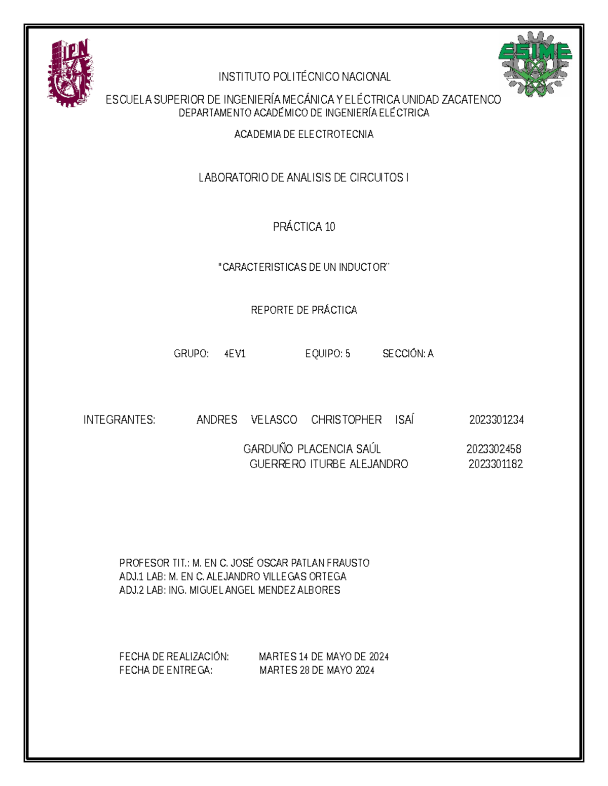P10 Caracteristicas del inductor - INSTITUTO POLITÉCNICO NACIONAL ...
