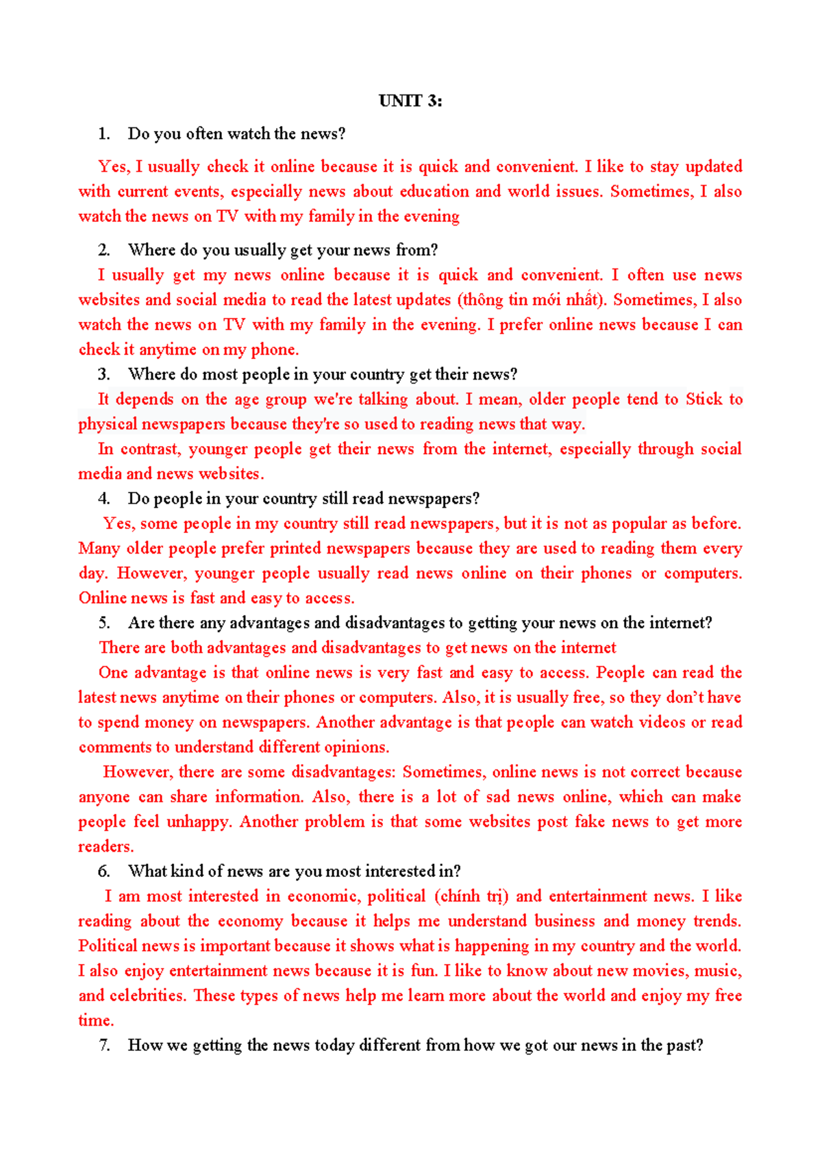 Unit 3 - hướng dẫn - UNIT 3: Do you often watch the news? Yes, I ...