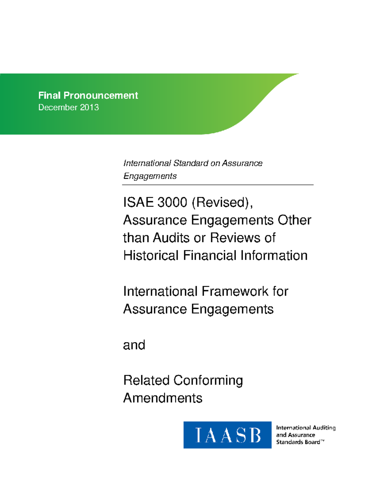 ISAE 3000 Revised: Final Pronouncement on Assurance Engagements - Studocu