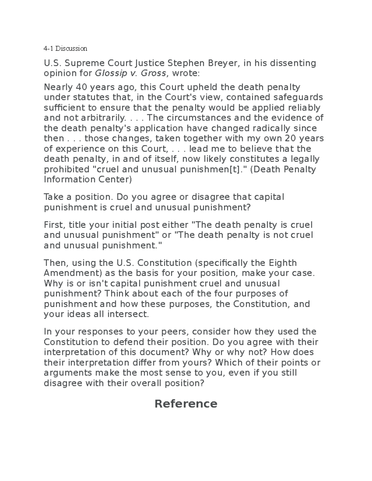 4-1 Discussion: The Death Penalty and the Eighth Amendment Debate - Studocu