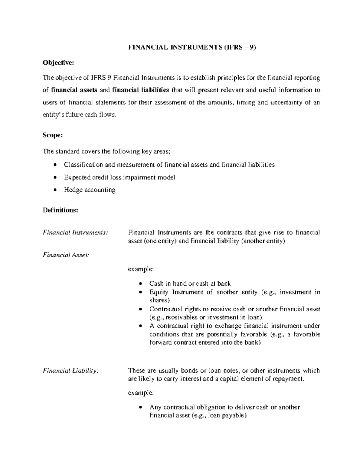 Ifrs 9 Lecture Notes Understanding Financial Instruments And