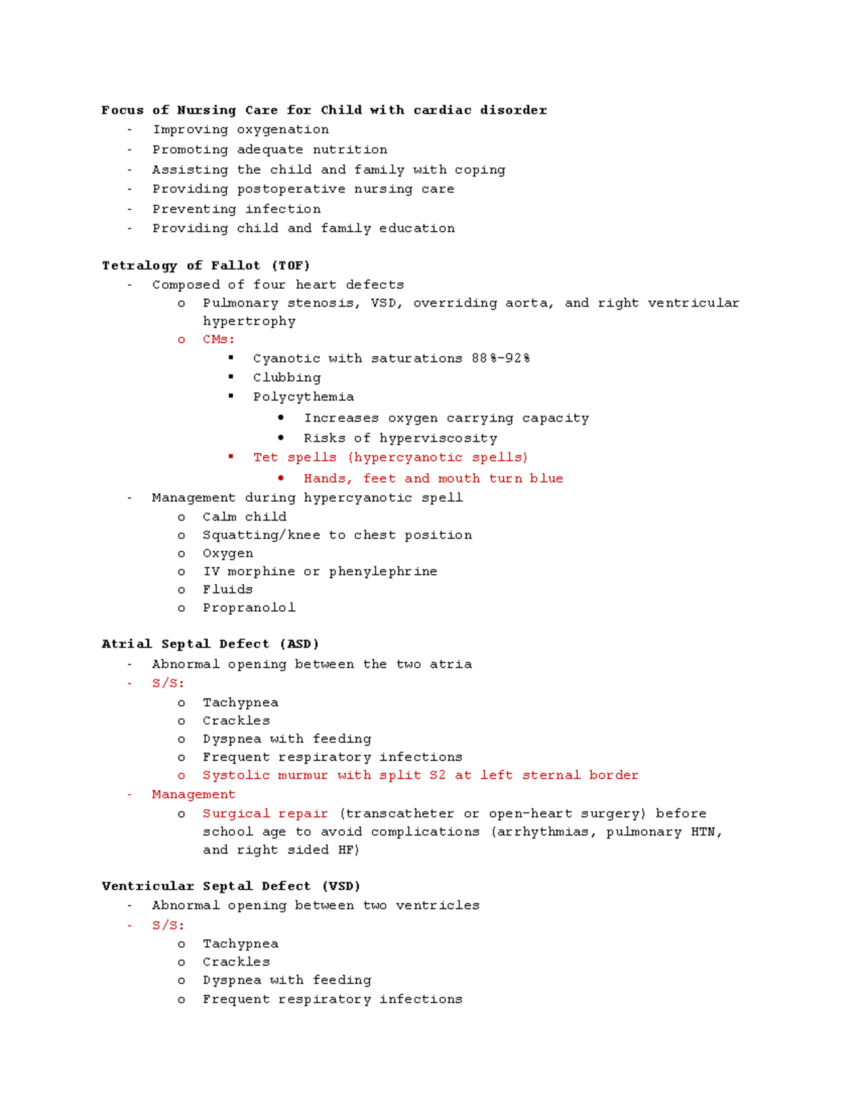 Exam 3 Notes: Nursing Care for Pediatric Cardiac Disorders - Studocu