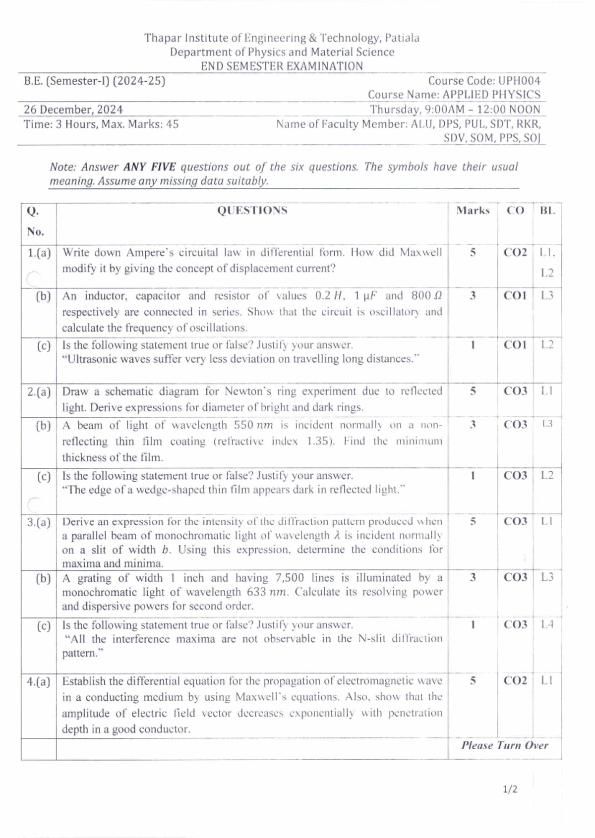 UPH004 - Applied Physics End Semester Exam Guide - Studocu